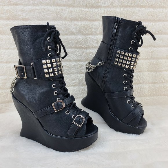 Demonia | Shoes | Demonia 5 Platform Wedge Lace Up Calf High Boot ...